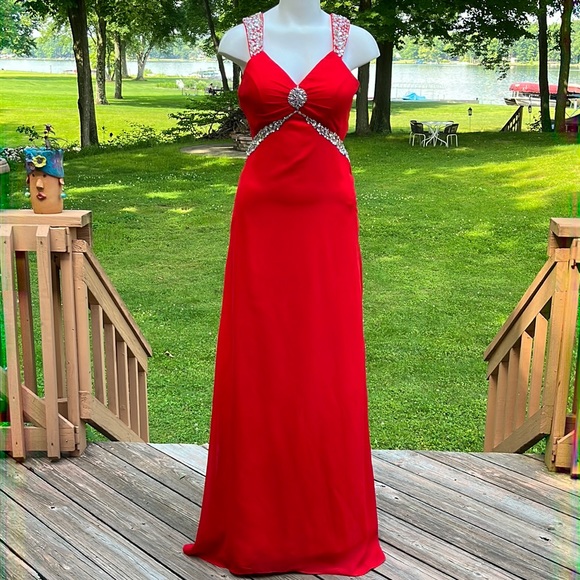 Dresses | Nwot Stunning Red Jeweled Gown 1 | Poshmark
